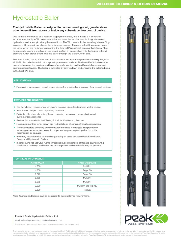 114 Hydrostatic Bailer Pws Dsheet | PDF | Pressure | Electrical Connector