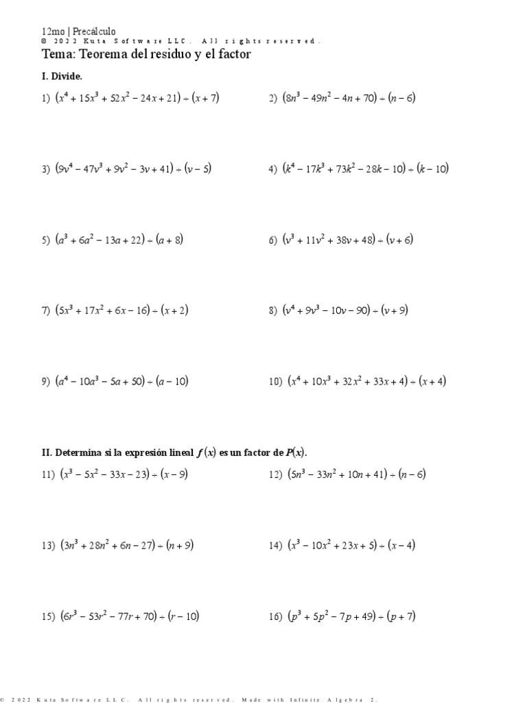 Teorema Del Residuo y El Factor | PDF