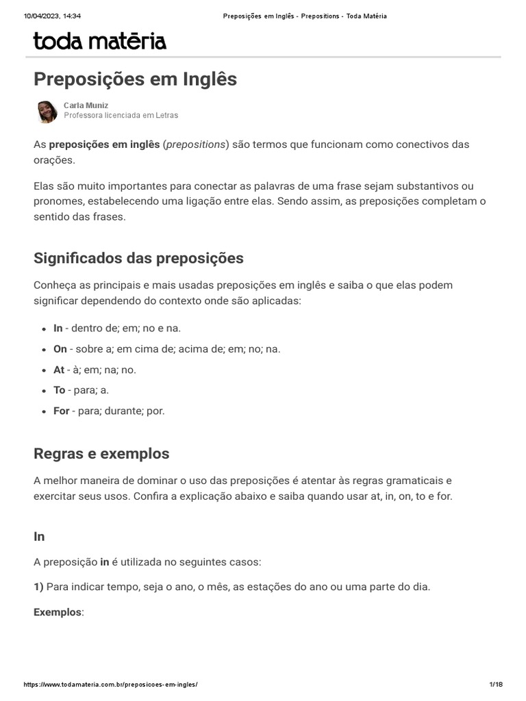 Preposições em Inglês - Prepositions | PDF | Linguística