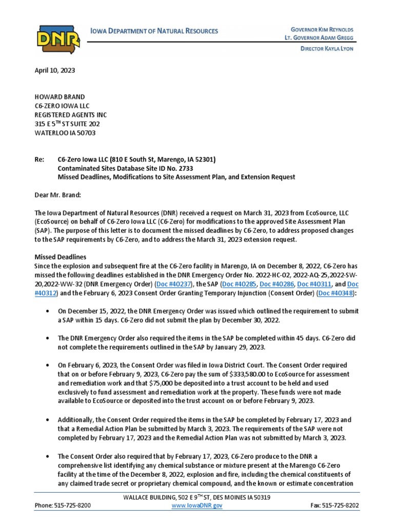 DNR Letter To C6-Zero 4.10.2023 | PDF | Environmental Remediation ...
