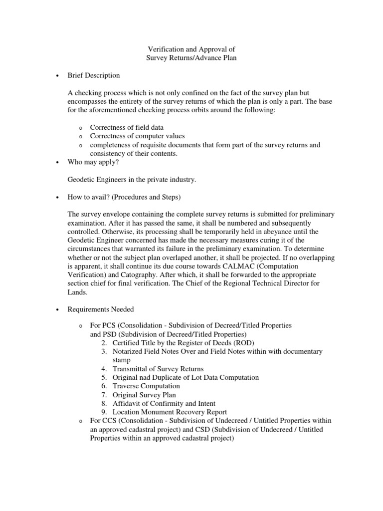 Verification and Approval of Survey Returns | PDF | Surveying | Notary ...