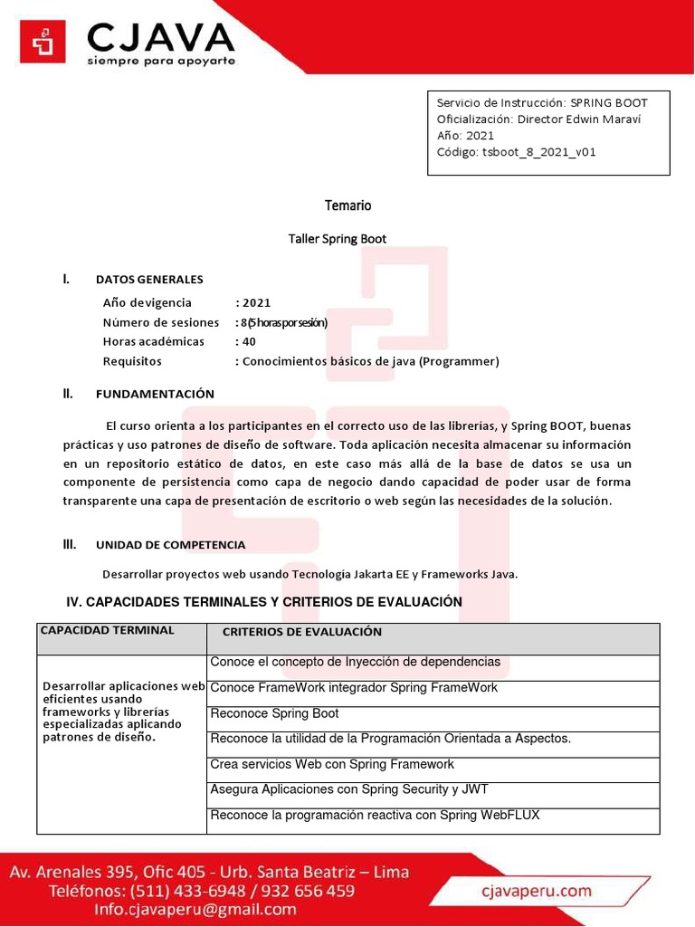 TALLER DE SPRING BOOT Tsboot - 8 - 2021 - v01 | Descargar gratis PDF | Spring Framework | Marco ...