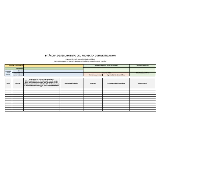Ejemplo de Bitacora de Investigacion en Excel V3 | PDF