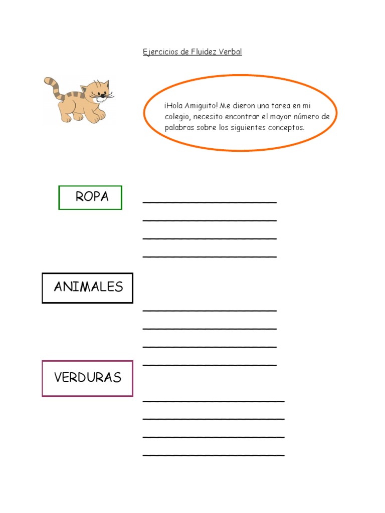 Ejercicios de Fluidez Verbal para Niños | PDF | Artes del Lenguaje y ...