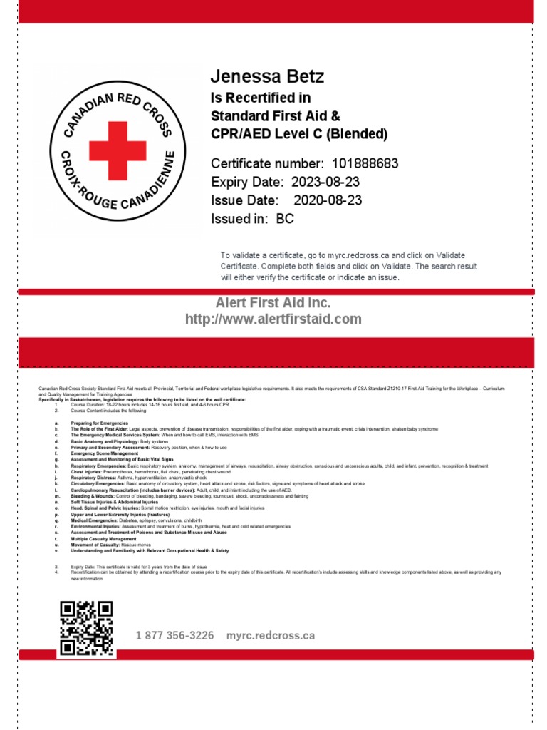 Betz Jenessa-Standard First Aid Cpraed Level C Recert Blended ...