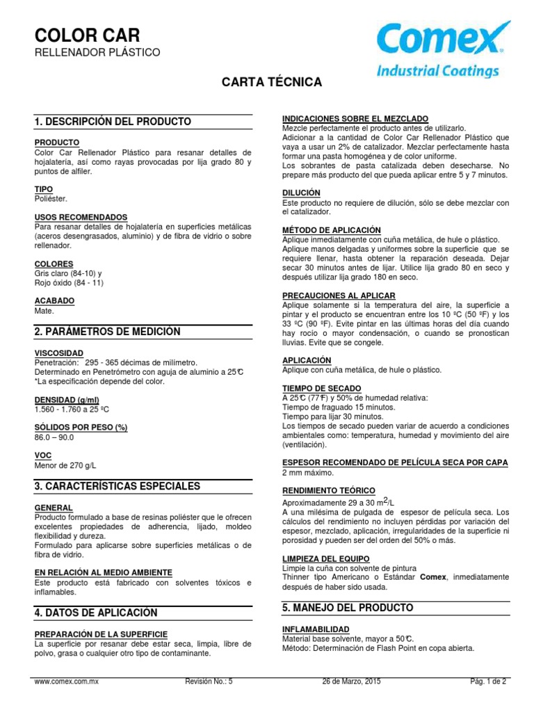 Rellenador Plástico Color Car Comex | PDF | El plastico | Usuario ...