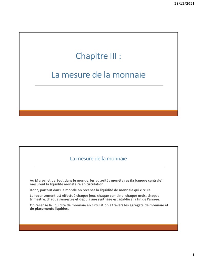 Monnaie fiduciaire et scripturale au Maroc | PDF | Masse monétaire ...