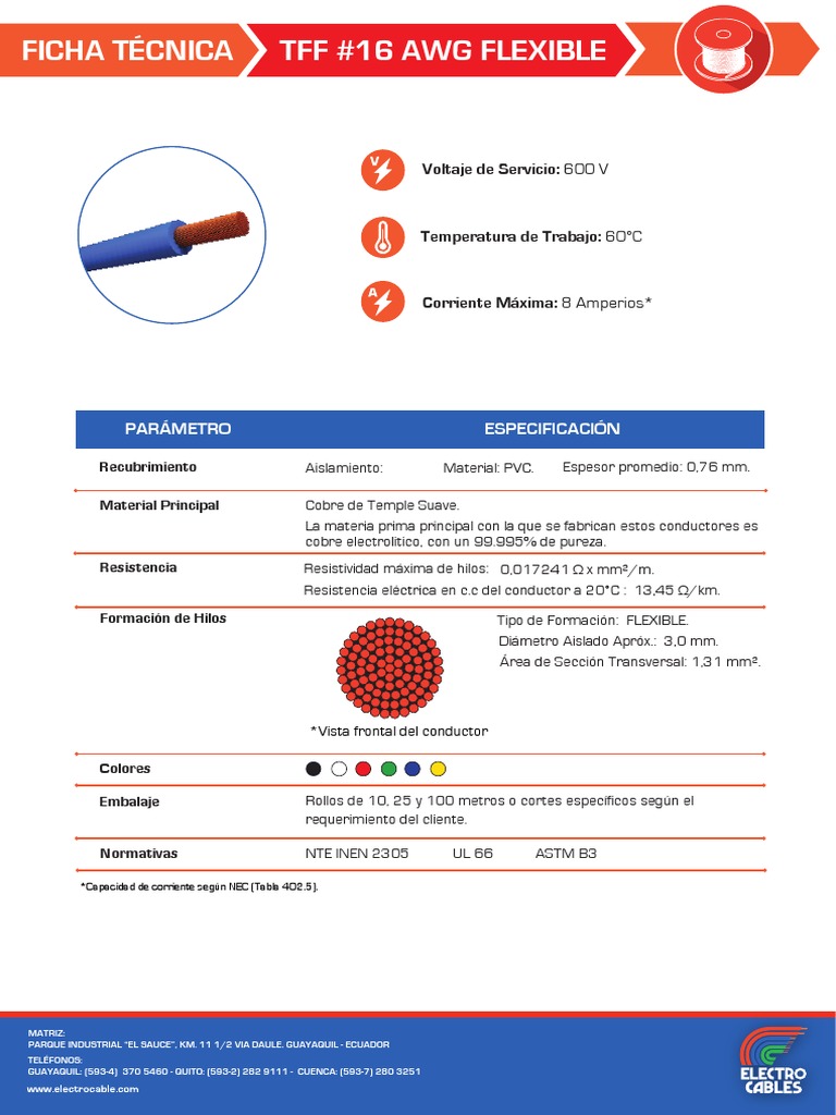 Ficha Técnica Cable TFF #16 AWG | PDF