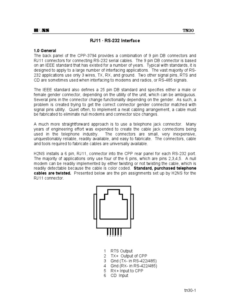 RJ11 RS-232 Interface | PDF | Electrical Connector | Physical Layer Protocols