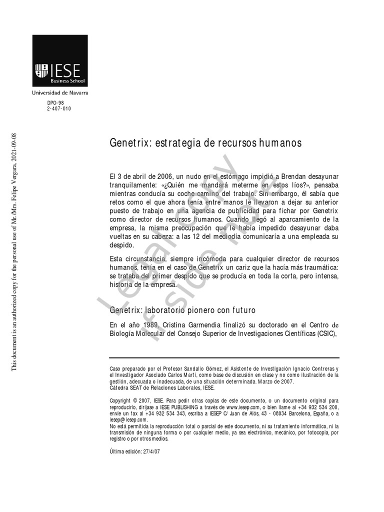 Caso RRHH Genetrix 2022 | PDF | Gestión de recursos humanos