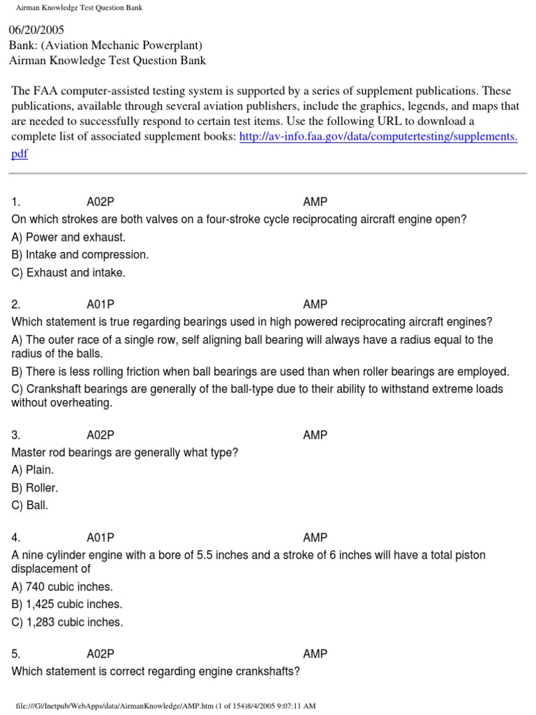 FAA Powerplant Mechanic Test Bank | PDF | Internal Combustion Engine ...