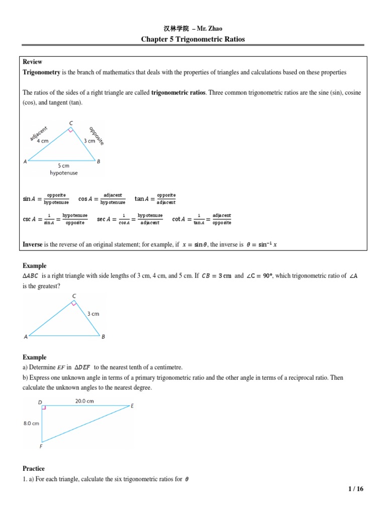 Chapter 5 Trigonometric Ratios | Download Free PDF | Trigonometric Functions | Trigonometry