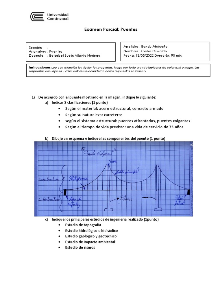 Examen Parcial de Puentes 2022 | PDF | Puente | Ingeniero civil