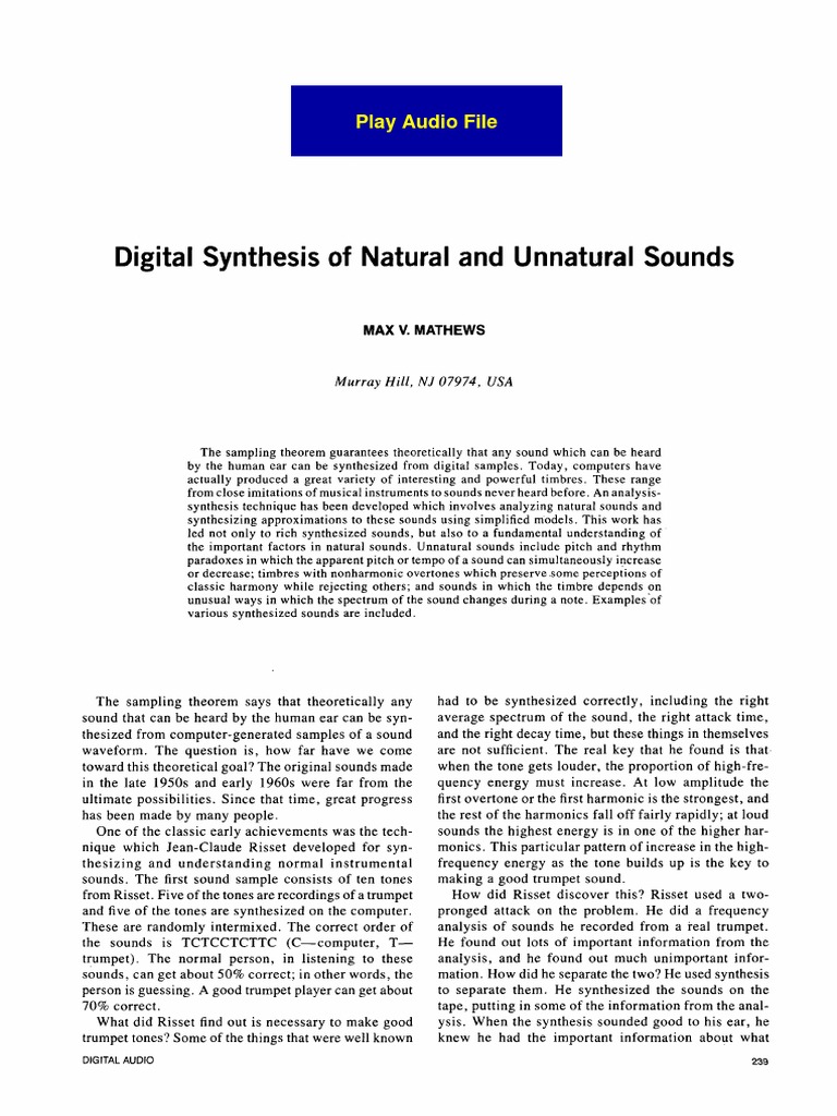 Digital Sound Synthesis Techniques | PDF | Pitch (Music) | Sound