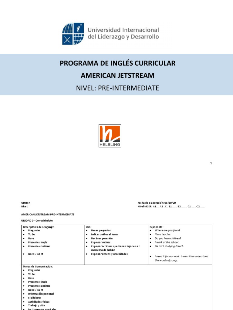 Programa de Inglés Pre-Intermedio Jetstream | PDF | Aprendizaje | Ciencia cognitiva