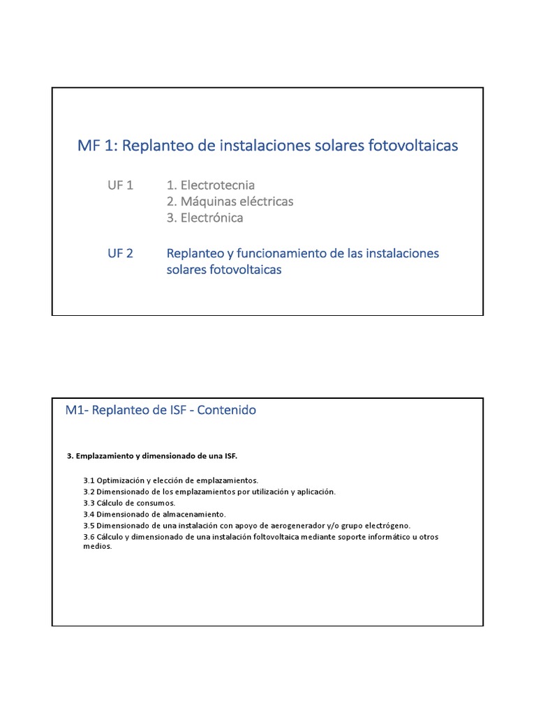 UF0150 3. Emplazaminto y Dimensionado de Una ISF | PDF | Fotovoltaica | Panel solar