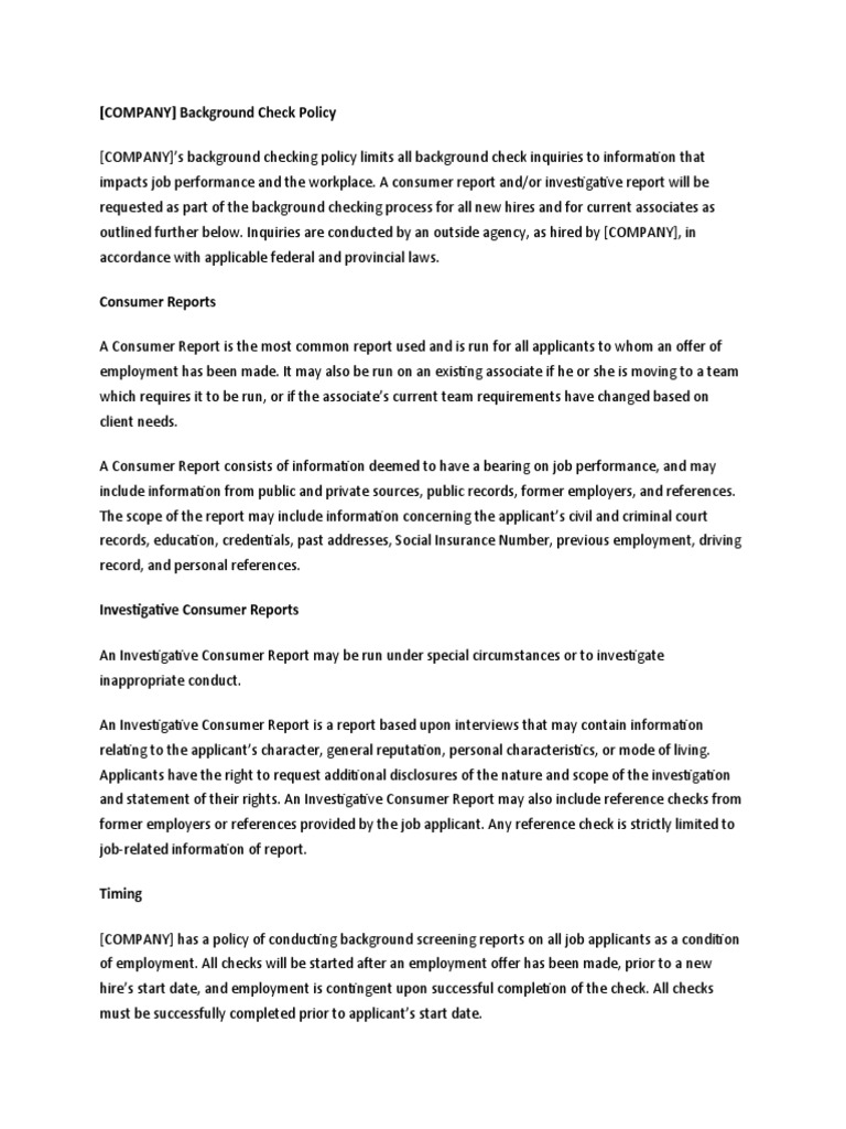 Sample Background Check Policy Template | PDF | Background Check | Privacy