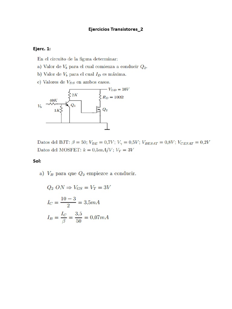 Ejercicios Transistores 2 - Soluciones | PDF