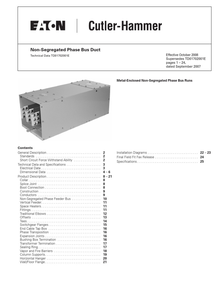 Non-Segregated Phase Bus Duct: Technical Data TD01702001E | PDF ...