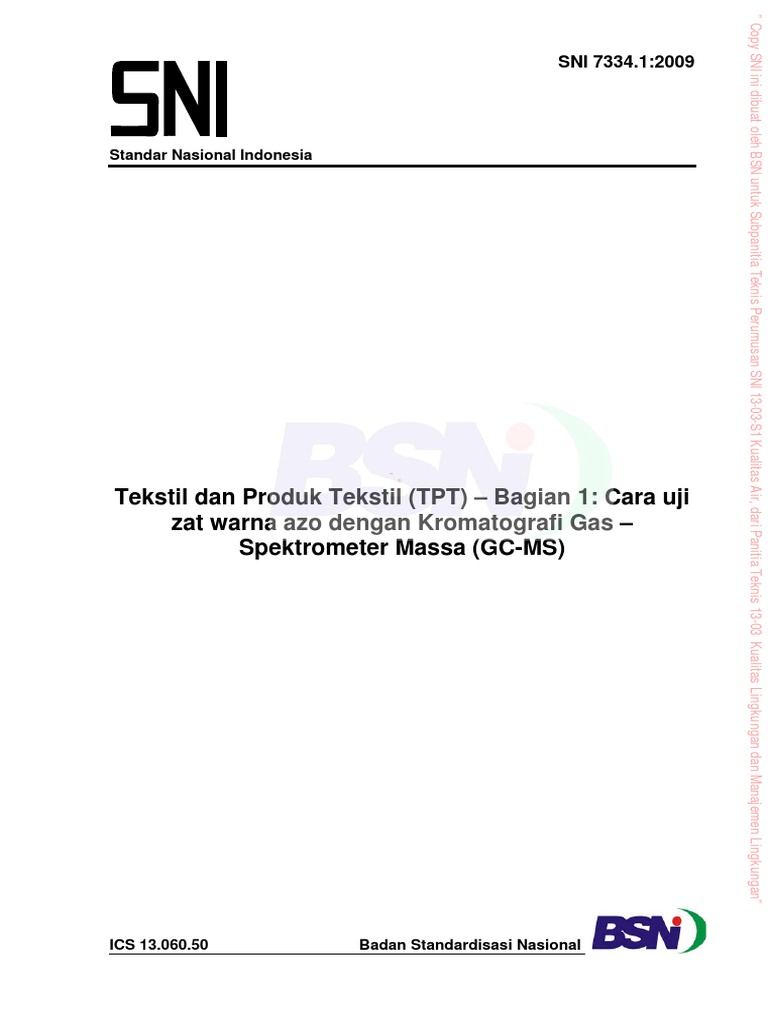 SNI 7334.1 - 2009 - ZatWarnaAzo - GC-MS | PDF
