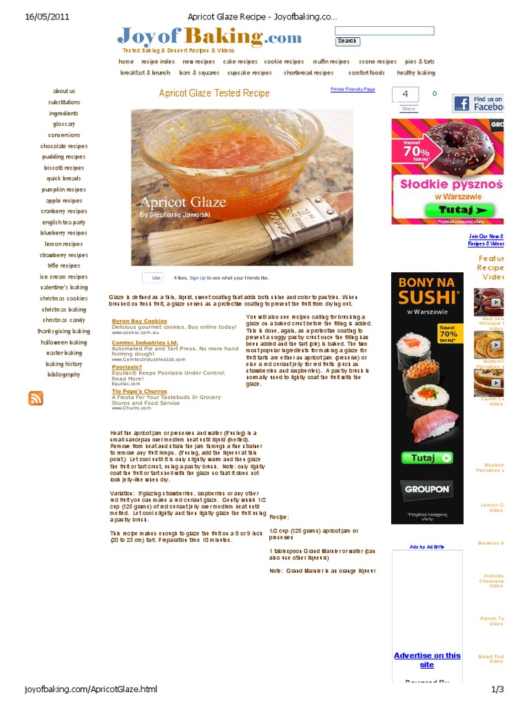 Apricot Glaze Recipe | PDF | Fruit Preserves | Baking