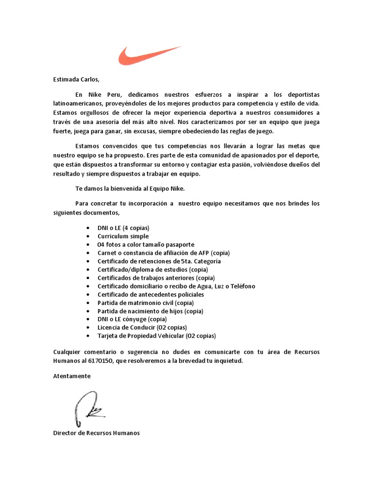 Carta de Bienvenida | PDF