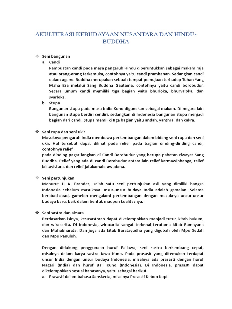 Akulturasi Kebudayaan Nusantara Dan Hindu Buddha | PDF | Ilmu Sosial ...