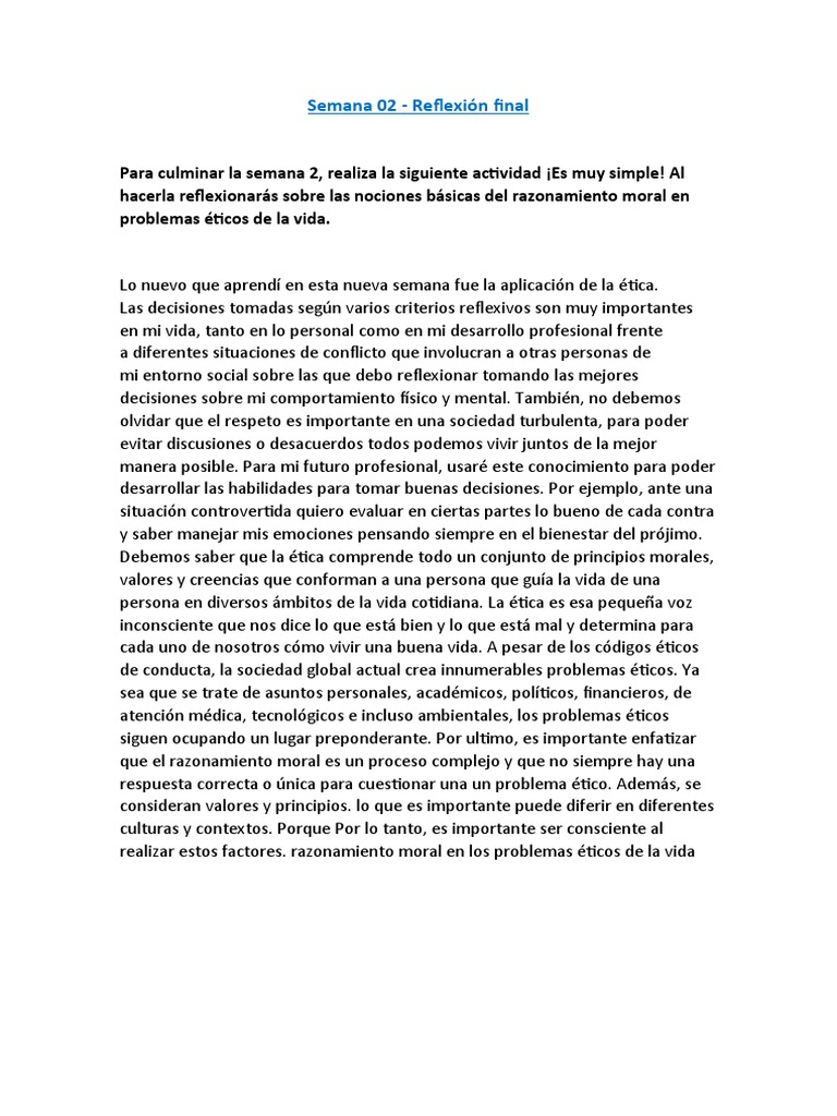 Semana 02U - Reflexión Final | PDF