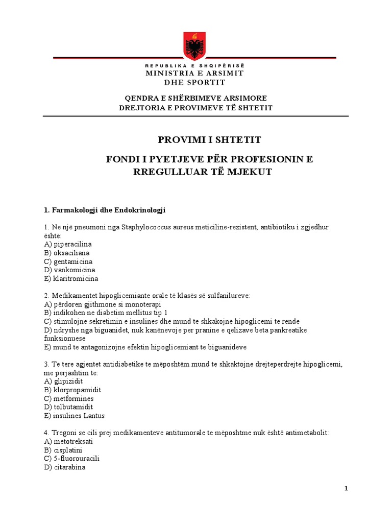 Provimi I Shtetit Fondi I Pyetjeve Për Profesionin E Rregulluar Të ...