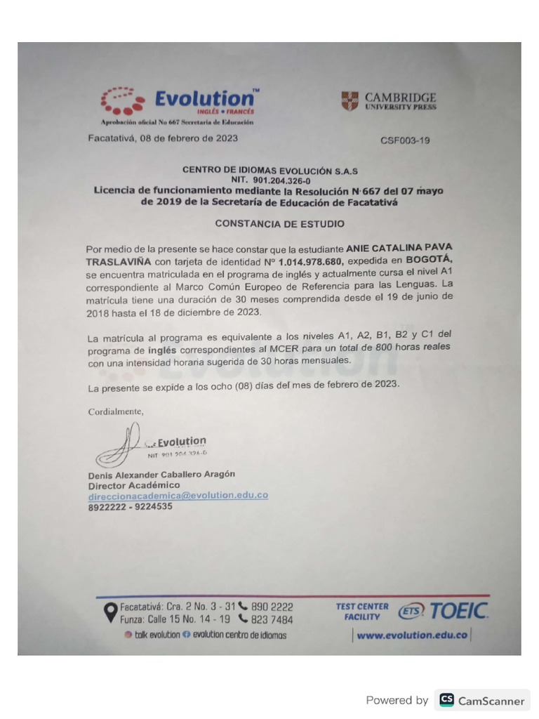 Certificado Estudiantil | PDF