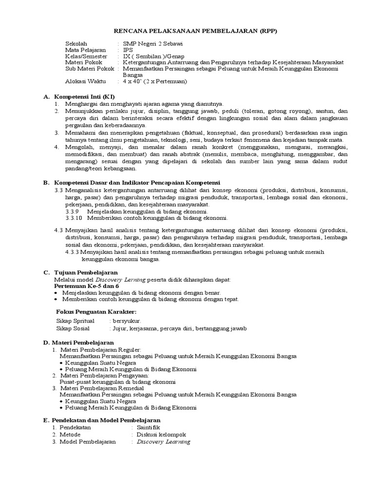 RPP IPS Kelas 9 Memanfaatkan Persaingan Sebagai Peluang Untuk Meraih Keunggulan Ekonomi Bangsa ...