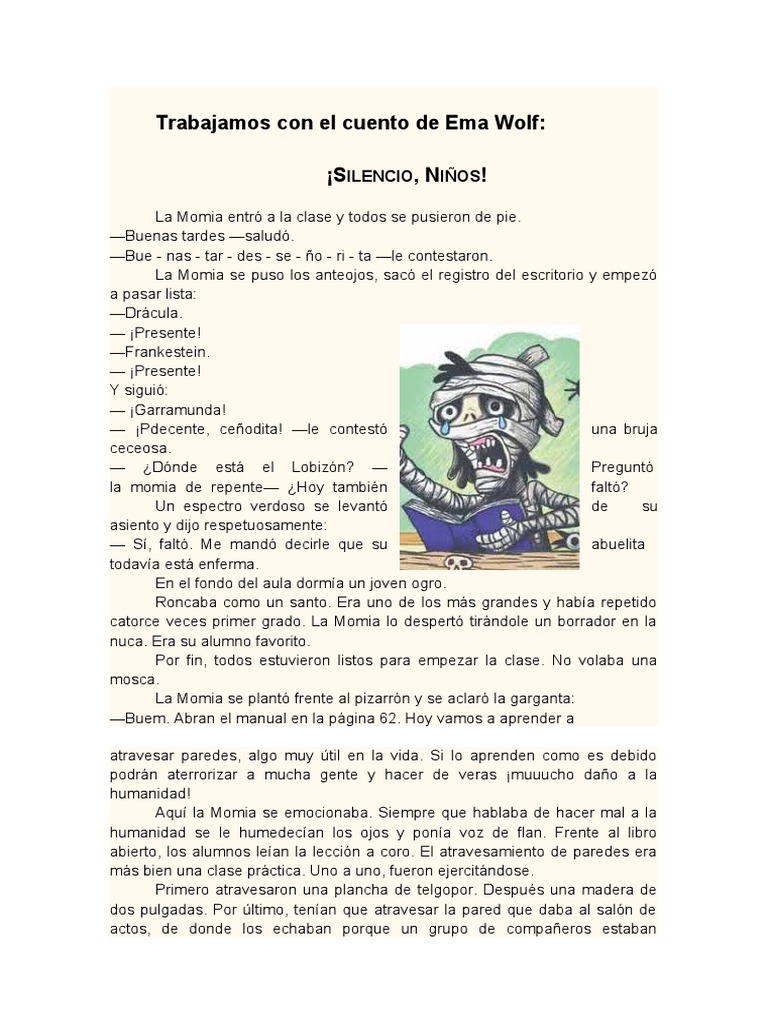 Trabajamos Con El Cuento de Ema Wolf: ¡S, N !: Ilencio Iños | PDF