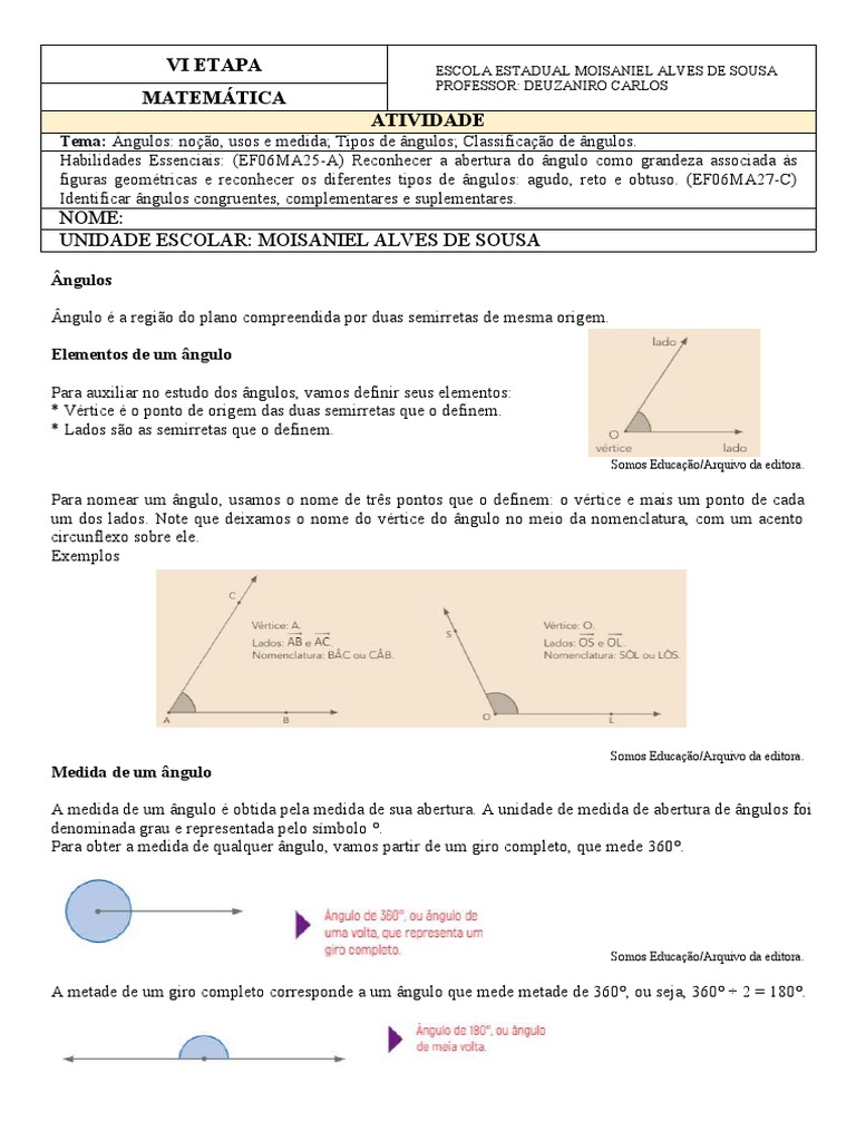 Ângulos: Medidas e Classificações | PDF | Ângulo | Geometria