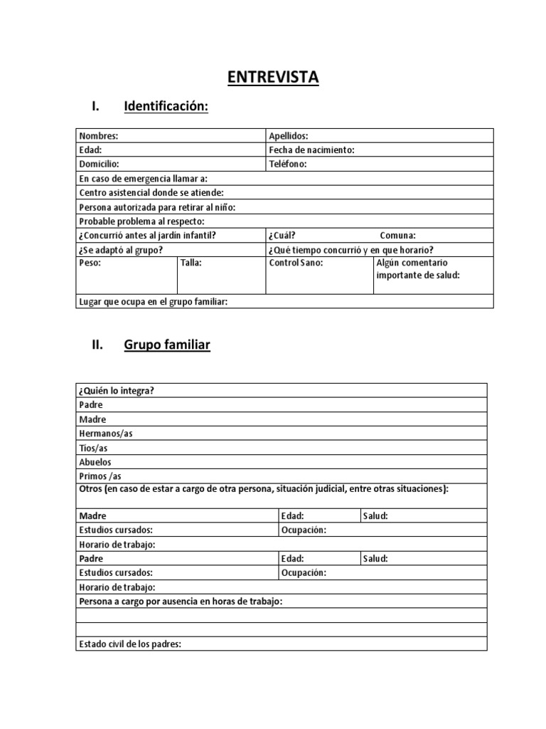 Modelo Entrevista Familias | PDF