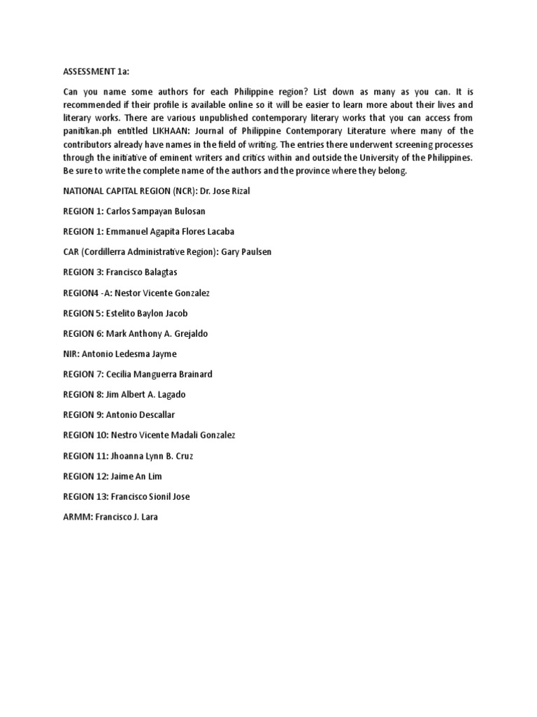 Philippine Authors by Region | PDF | Politics | Travel