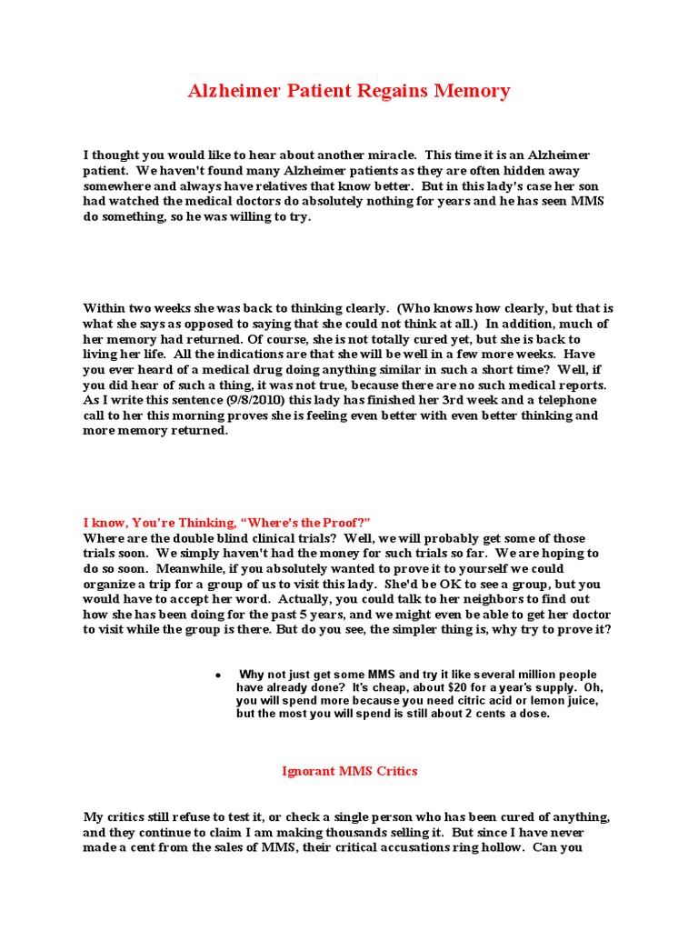 Alzheimer Patient Regains Memory MMS | PDF | Vaccination | Food And ...
