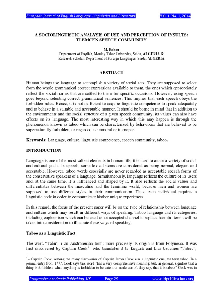 A Sociolinguistic Analysis Pdf Profanity Taboo 1203