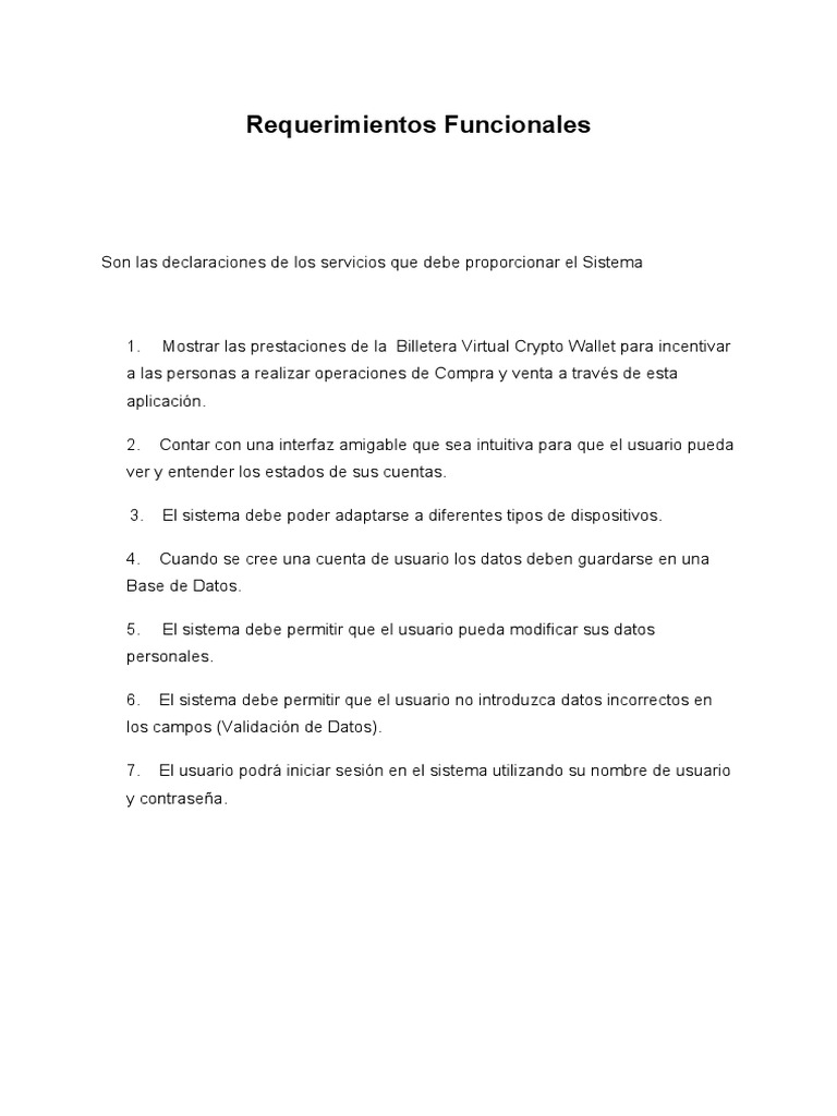 Ejemplo de Requerimientos Funcionales y No Funcionales | PDF