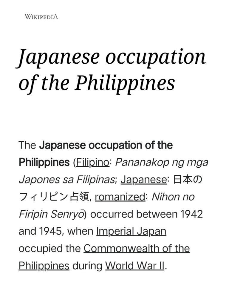 Japanese Occupation of The Philippines - Wikipedia | PDF ...