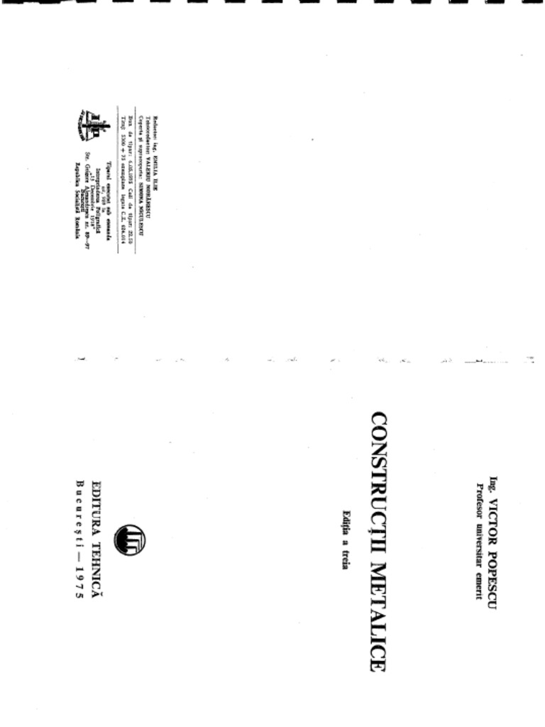 Constructii Metalice - Victor Popescu, Editia 3, 1975 | PDF