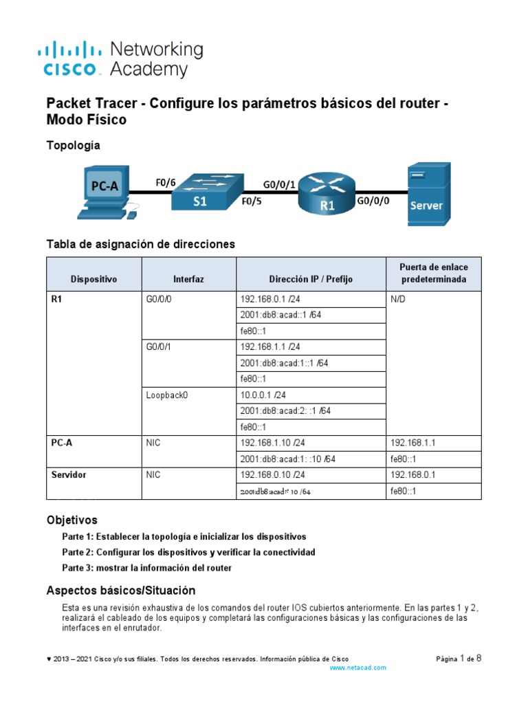 1.6.2 Packet Tracer - Configure Basic Router Settings - Physical Mode | Descargar gratis PDF ...