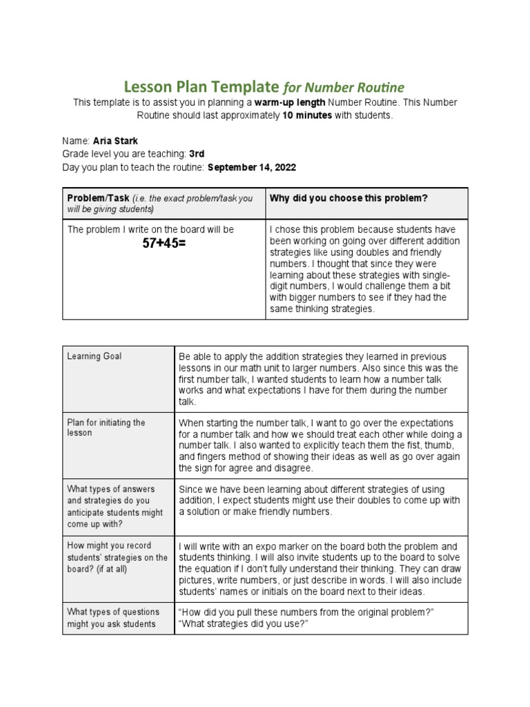 Number Talk 1 | PDF | Lesson Plan | Thought