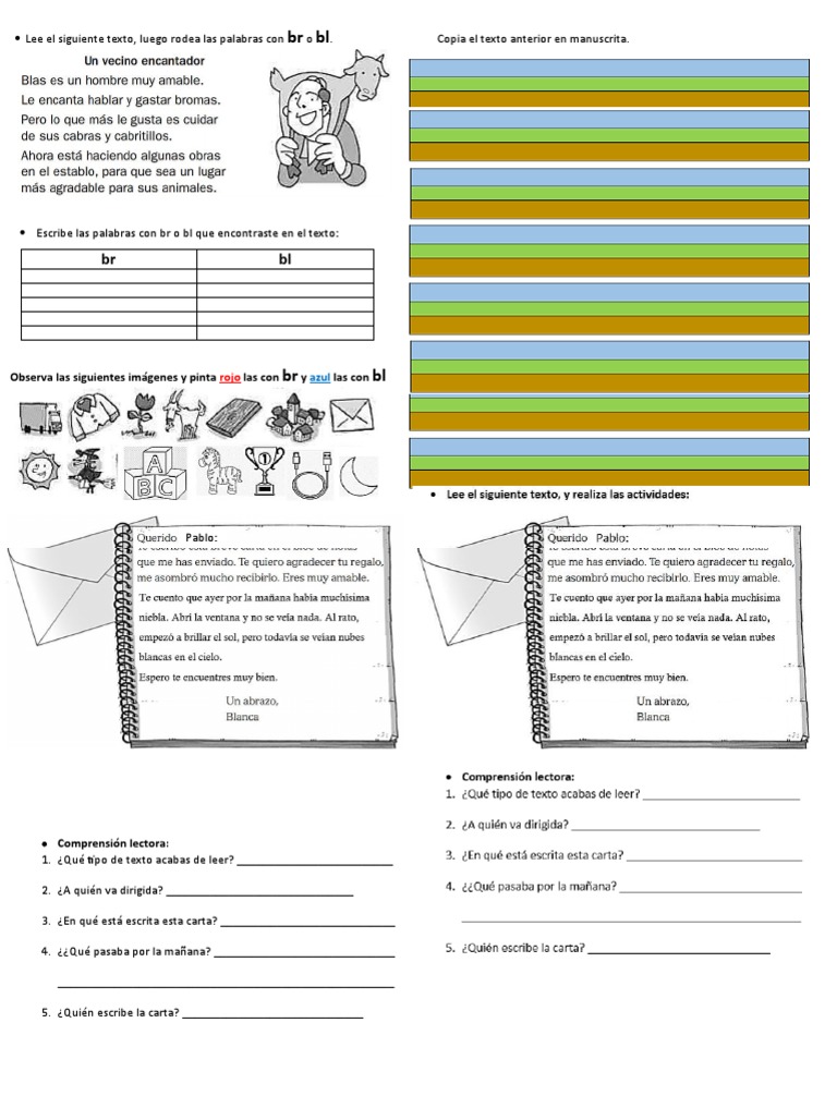 Actividades de lectura con br y bl | PDF