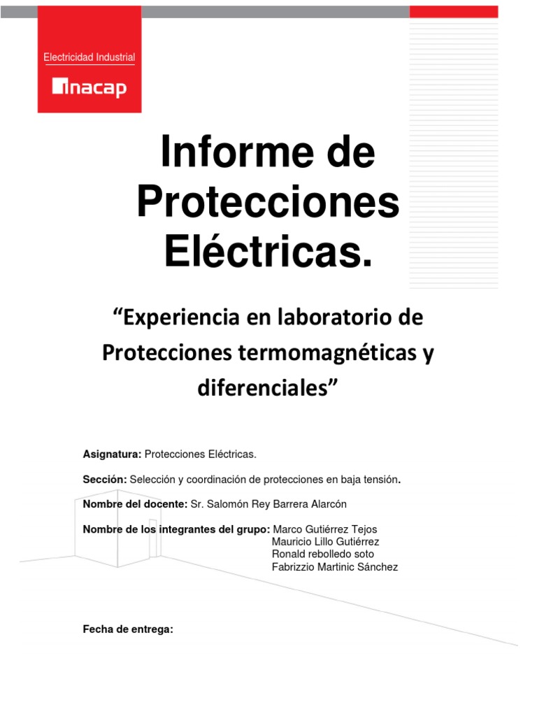 Informe Protecciones | PDF | Cableado eléctrico | Corriente eléctrica