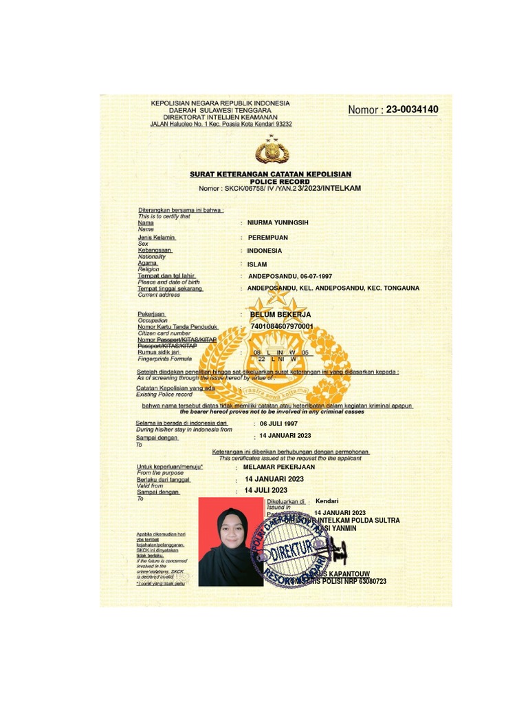 BLANKO SKCK ASLI TAHUN 2023 (Nurma) | PDF