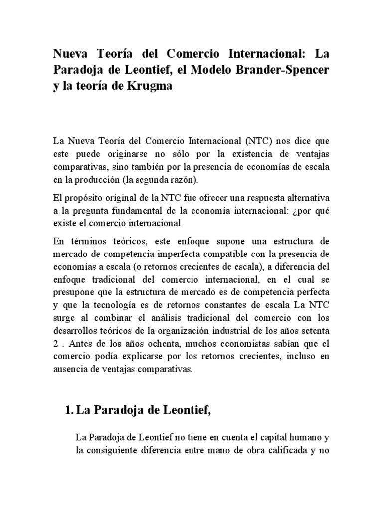 Nueva Teoría Del Comercio Internacional | PDF | El comercio internacional | Oferta (economía)