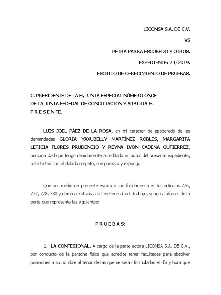 ESCRITO DE OFRECIMIENTO DE PRUEBAS Formato | PDF