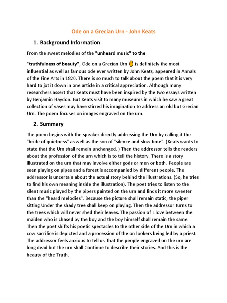 Analyzing Keats' Ode on a Grecian Urn | PDF | Poetry