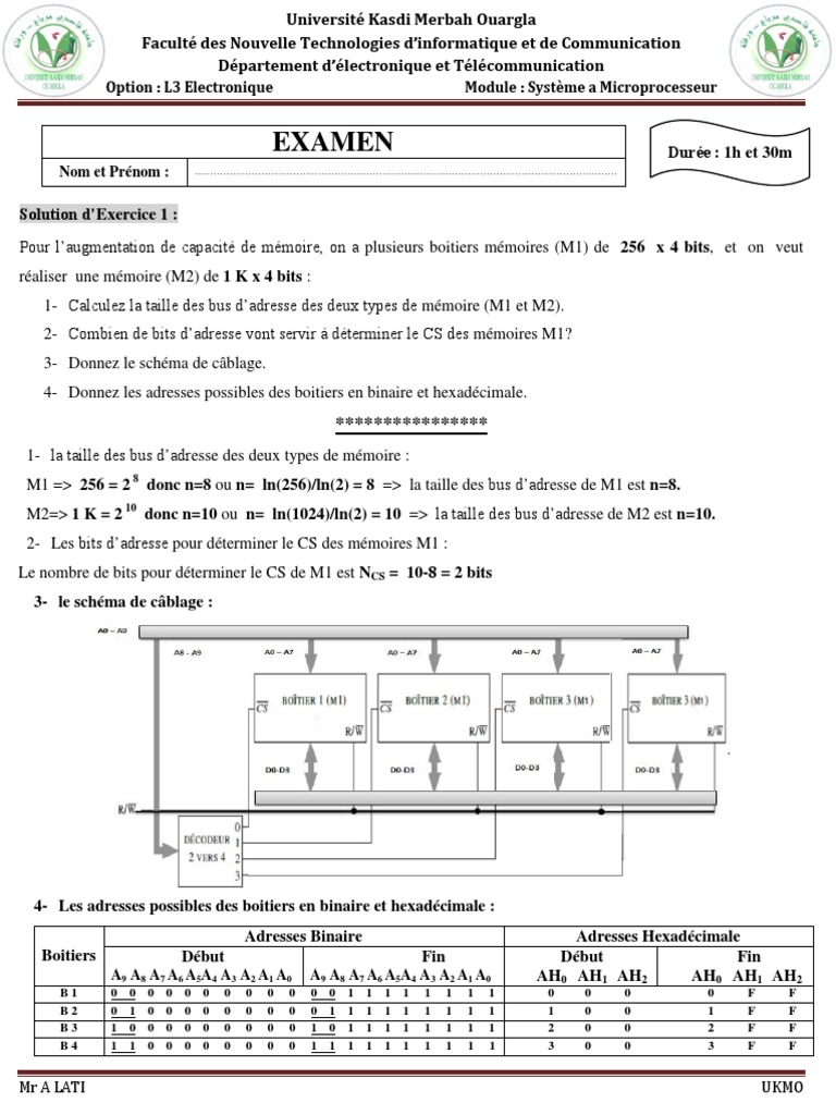 Exam - Sol | PDF | Mémoire (informatique) | Électronique numérique