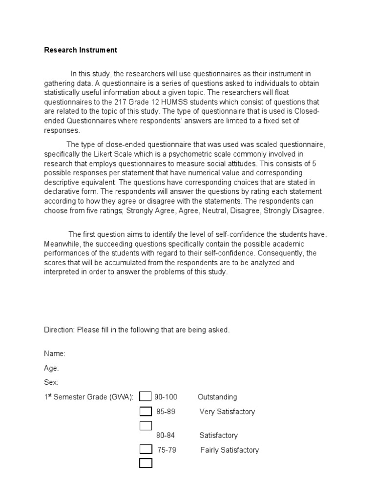 Research Instrument | PDF | Questionnaire | Likert Scale